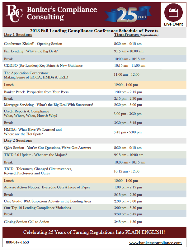Bankers Training & Consulting - Lending Compliance Training Conference Bankers Training & Consulting - Lending Compliance Training Conference