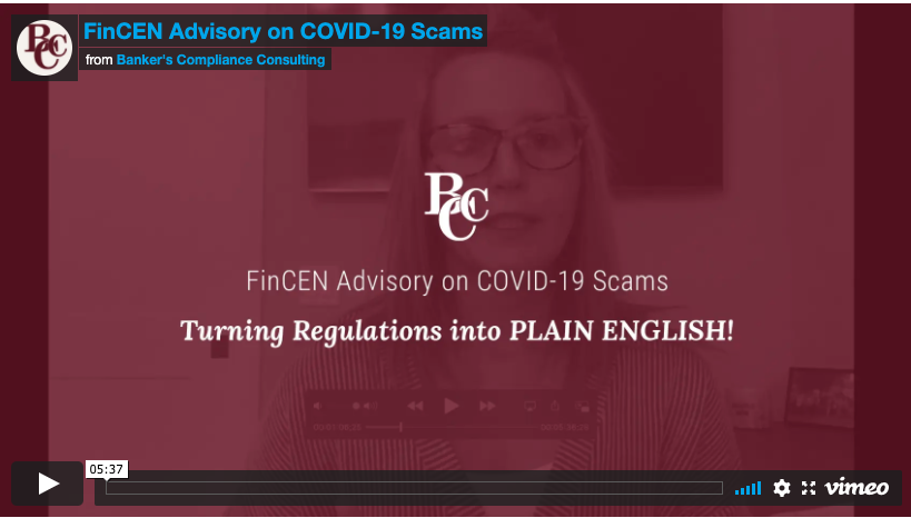 Online Bankers Training - FinCEN Advisory on COVID-19 Scams